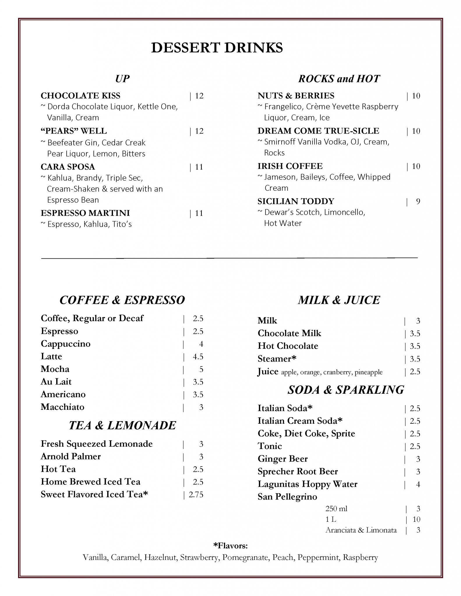 Dinner Menu | Sala - Modern Sicilian Dining | Milwaukee WI